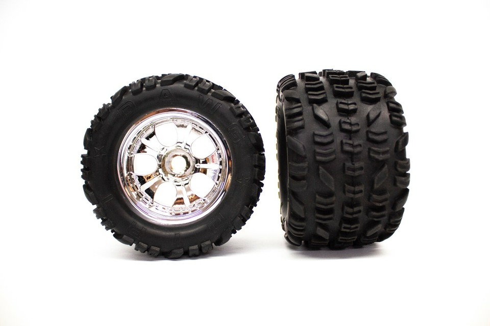 IMEX 3.2" Trail Dawg Tires & Falcon Chrome Rims (1 Pair) 17/14mm Hex | eBay