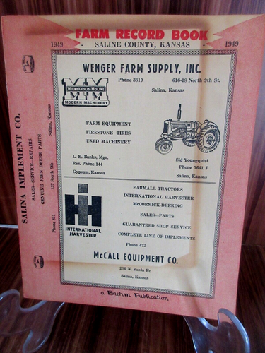 Vtg 1949 Saline County KS Kansas Farm Record Book Advertising IHC M&M ...