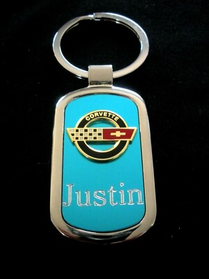 Corvette C4 Blue Onyx & Silver Key Chain-Free Hand Engraving | eBay