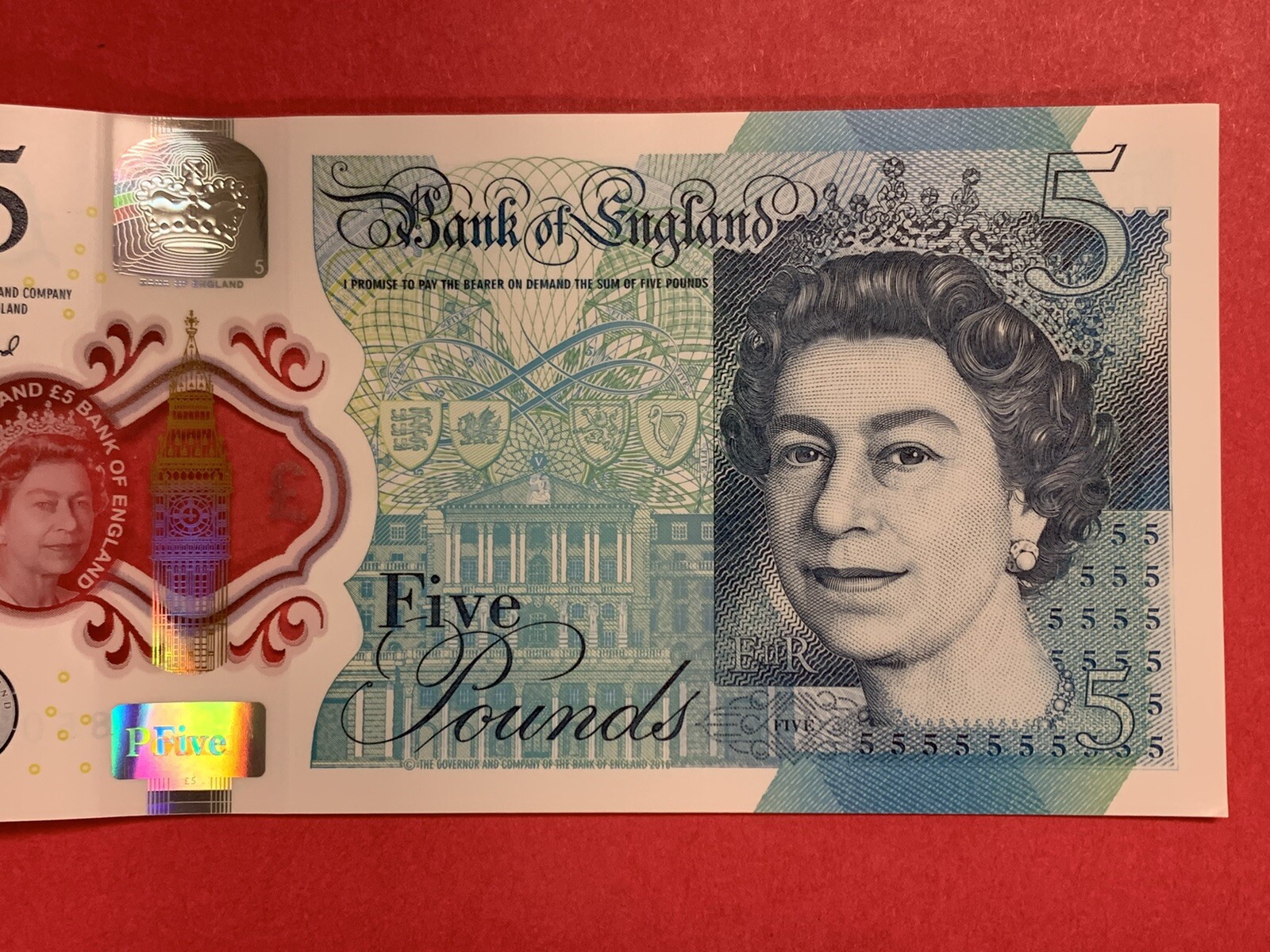 Bank of England 5 Pounds NEW Money Note 2015 United Kingdom Queen ...