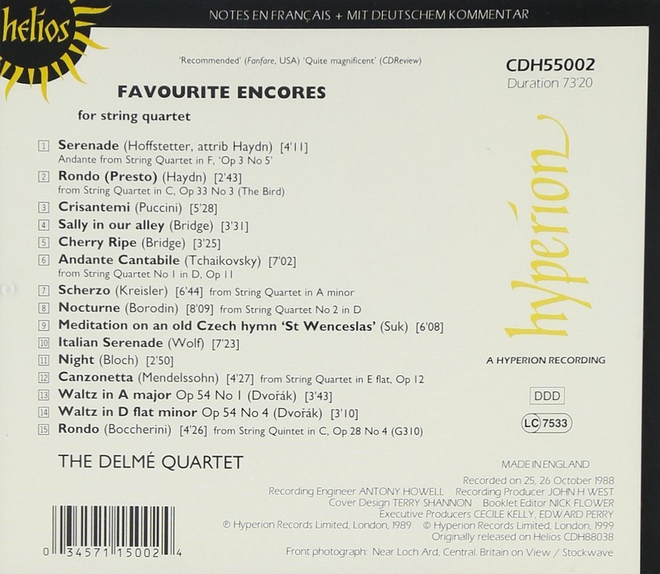 Favourite Encores for String Quartet - Delme Quartet (CD) | eBay