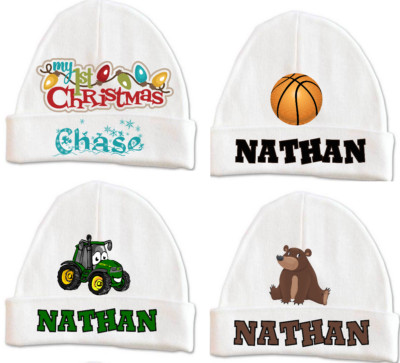 PERSONALIZED MONOGRAM CUSTOM Baby Boy Girl Infant Beanie Hat Keepsake 0 ...