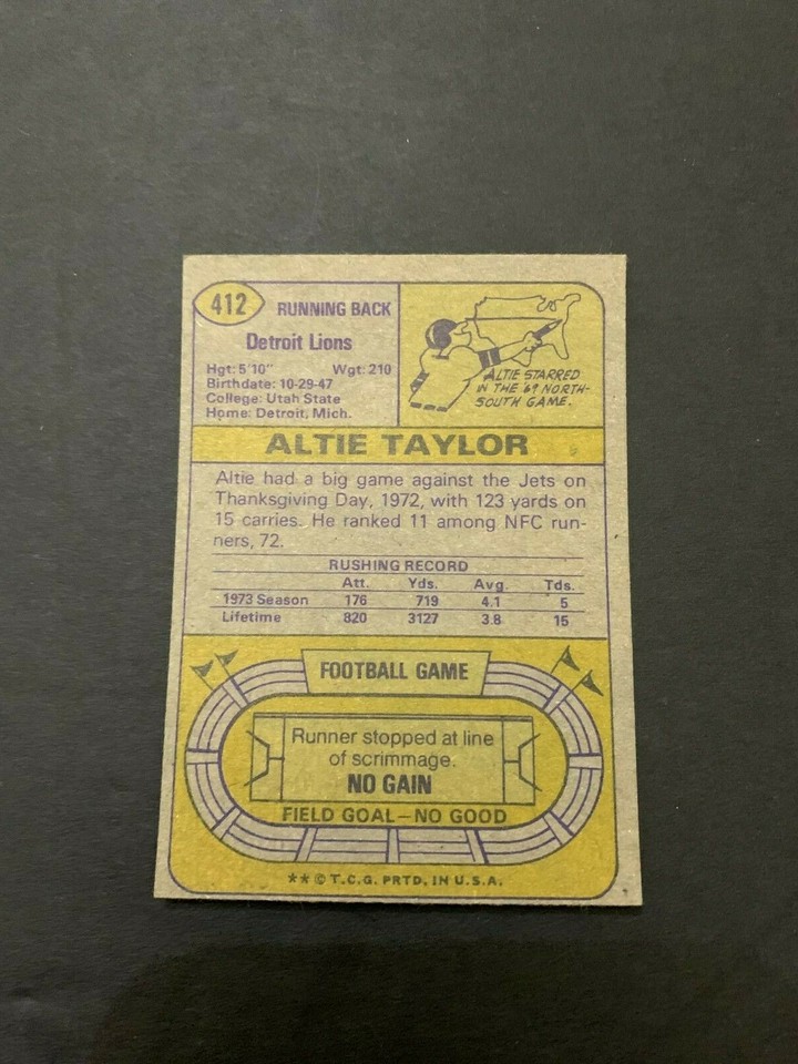 1974 Detroit Lions Altie Taylor Topps Football Card | eBay
