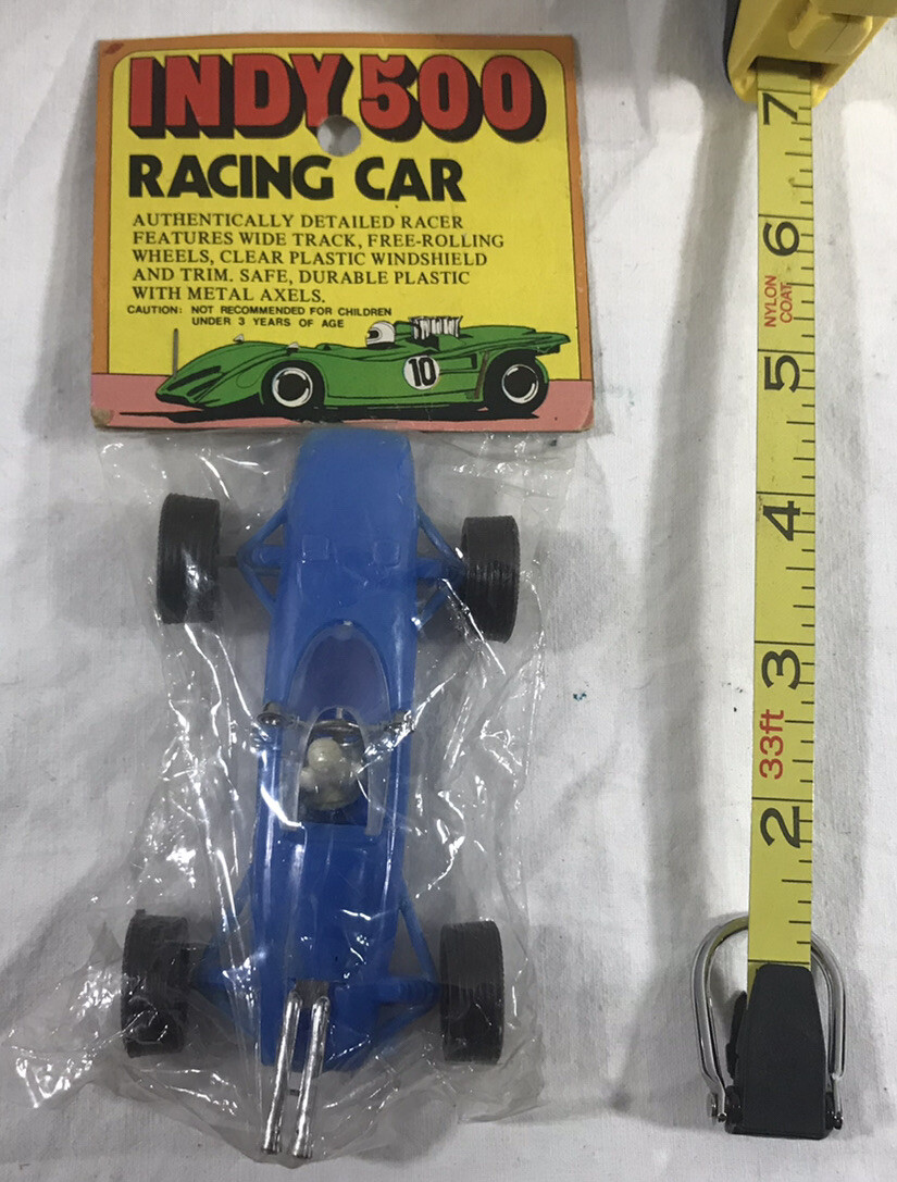 Vintage NOS Novelty 4” INDY 500 RACING CAR Blue Plastic Play Toy SEALED ...