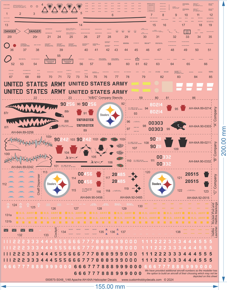 Apache AH-64A Helicopter Decals - 1/32 1/48 1/72 - Water Decal | eBay