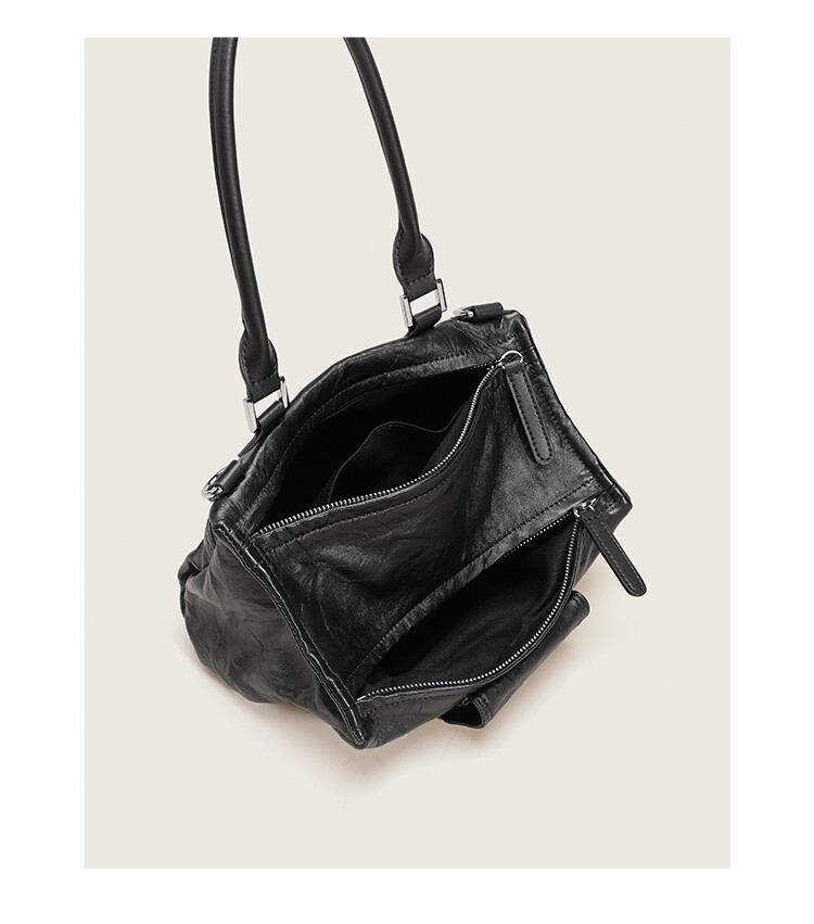 Wrinkled Real Leather Handbag Shoulder Bag Purse Tote w/ lots of pocket ...