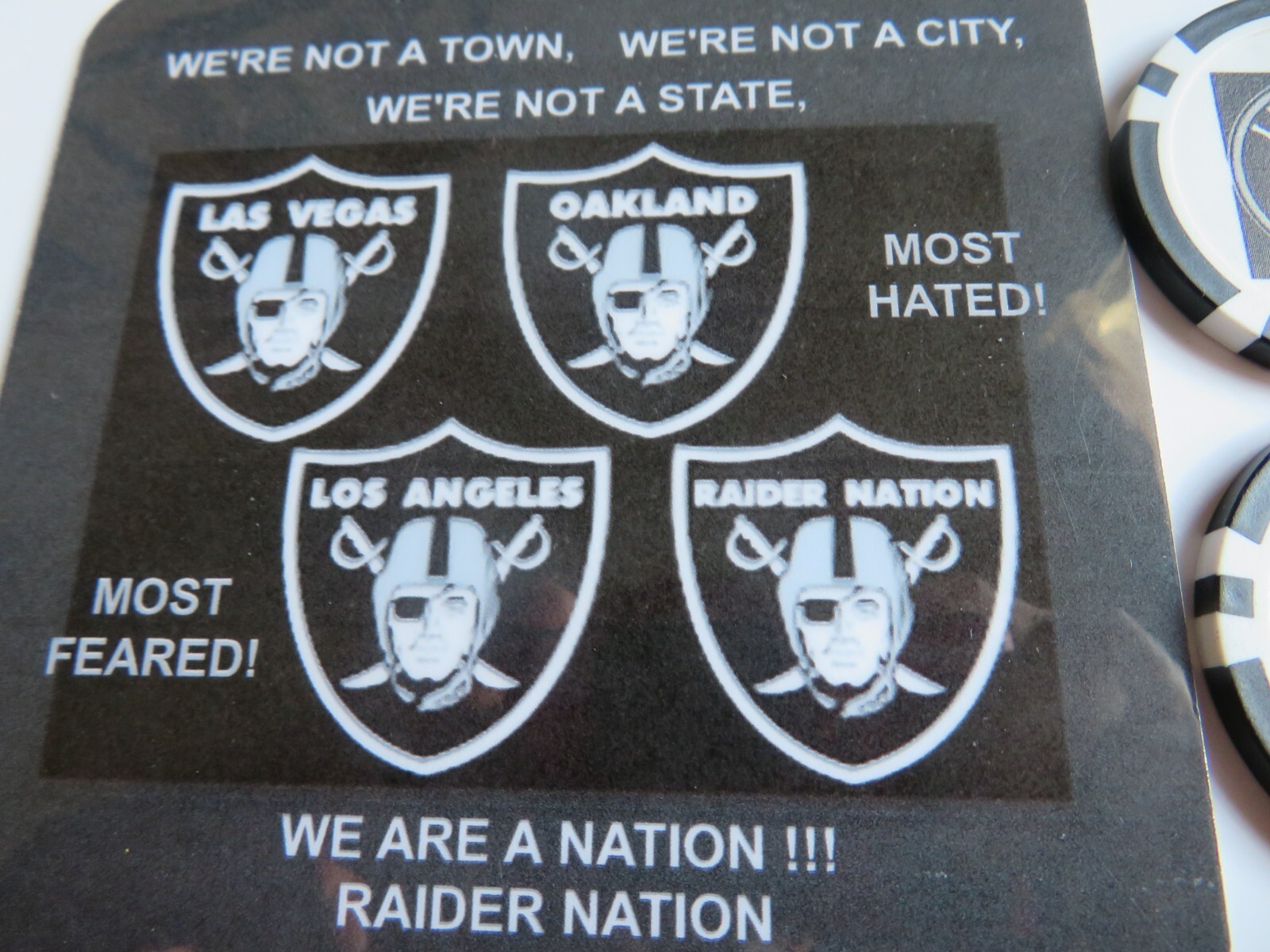 LAS VEGAS RAIDERS NFL, "RAIDER NATION" MAGNET AND POKER CHIP, GOLF ...