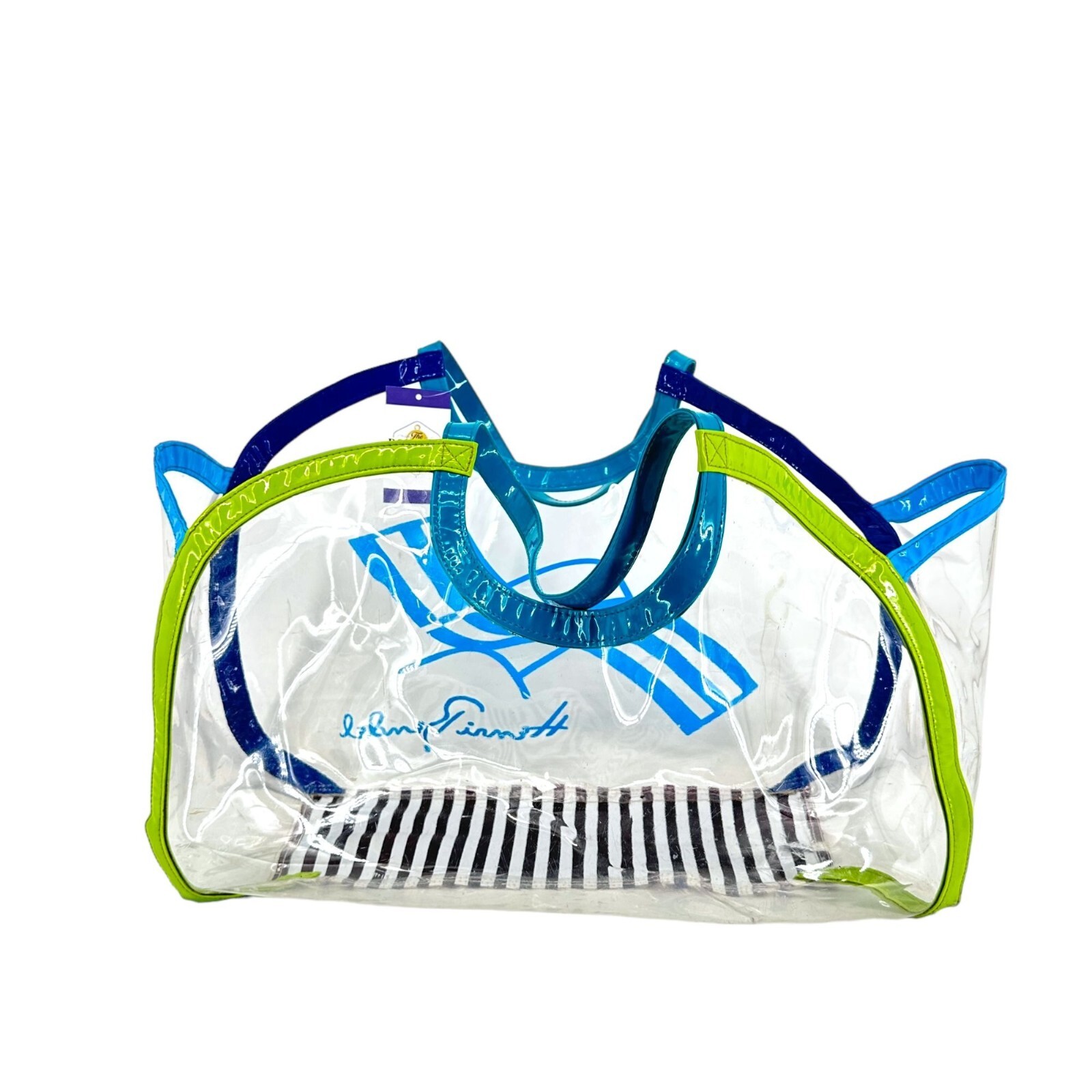 Henri Bendel Clear PVC Large Tote Beach Bag Blue Green Teal Trim Heavy ...