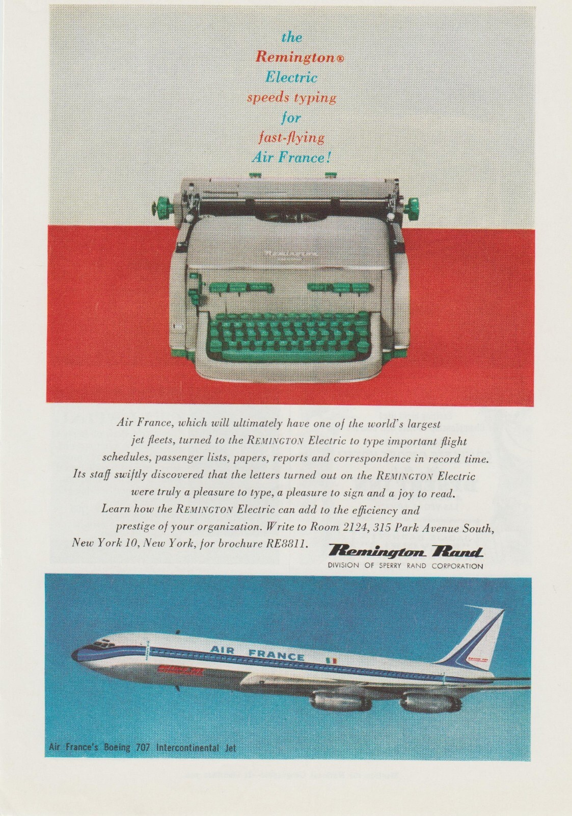 VTG Air France Boeing 707 Remington Rand aircraft &Typewritter Print ...