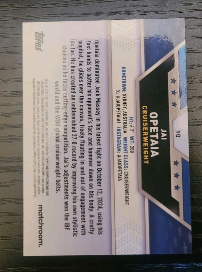 2024 TOPPS CHROME BOXING JAI OPETAIA ORANGE YELLOW REFRACTOR /20 SP ...