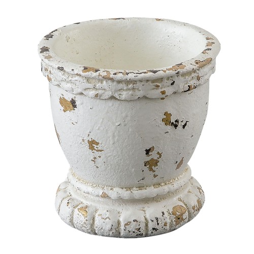 Distressed Small Resin Planter, White Decorative Flower Pots Outdoor ...