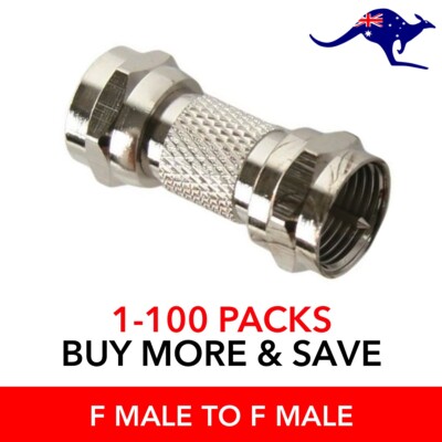 F Type Male to F Type Male Plug Straight RF Adapter Connector TV Foxtel ...