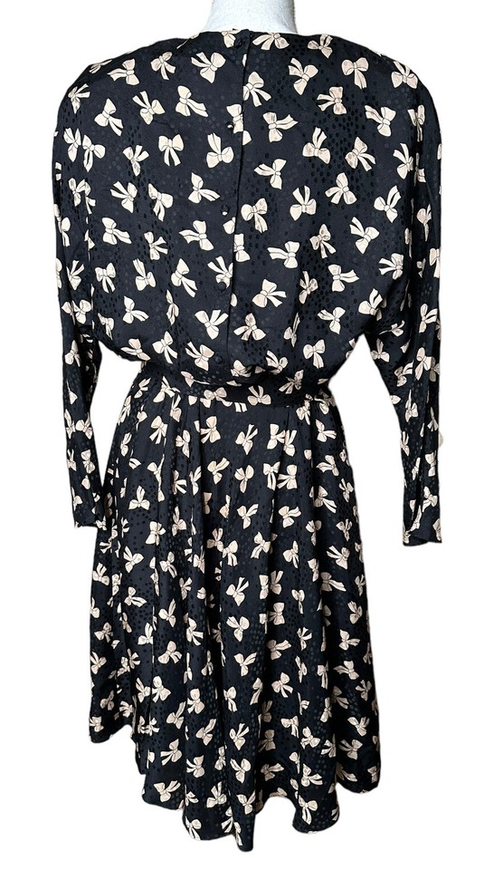Vintage 80s Megan Barrett 100% Silk Black Bow Print Belted Secretary ...