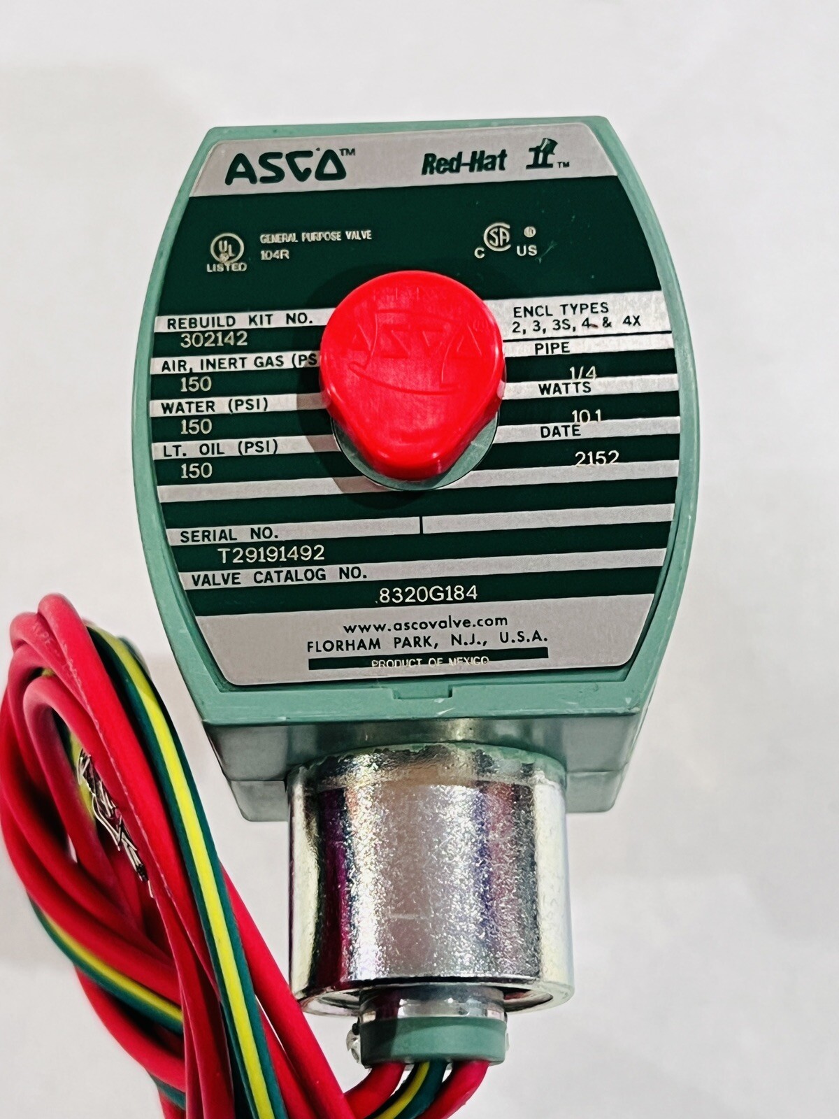 ASCO RedHat Brass Solenoid Valve 8320G184, 1/4" NPT, 3-Way, 120V | eBay