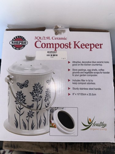 Norpro Ceramic Floral Blue/White Compost Keeper, 3-Quart | eBay
