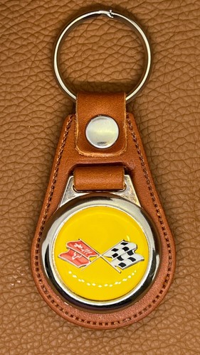 C3 YELLOW PREMIUM LEATHER 100% HIGH QUALITY KEYCHAIN CORVETTE CROSS ...