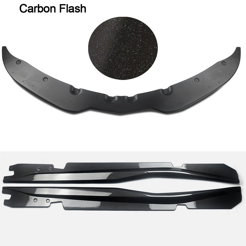 Painted Carbon Flash Front Splitter Lip W/ Side Skirts For 2014-2019 ...