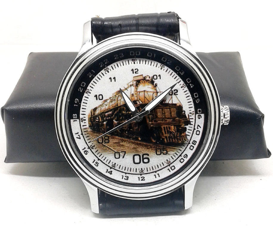 RARE VINTAGE STEAM ENGINE RAILROAD SEPIA ART REGULATOR WRIST WATCH, 40 ...