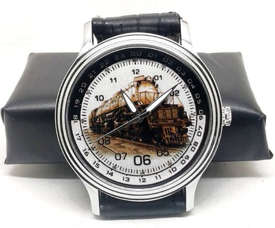 RARE VINTAGE STEAM ENGINE RAILROAD SEPIA ART REGULATOR WRIST WATCH, 40 ...