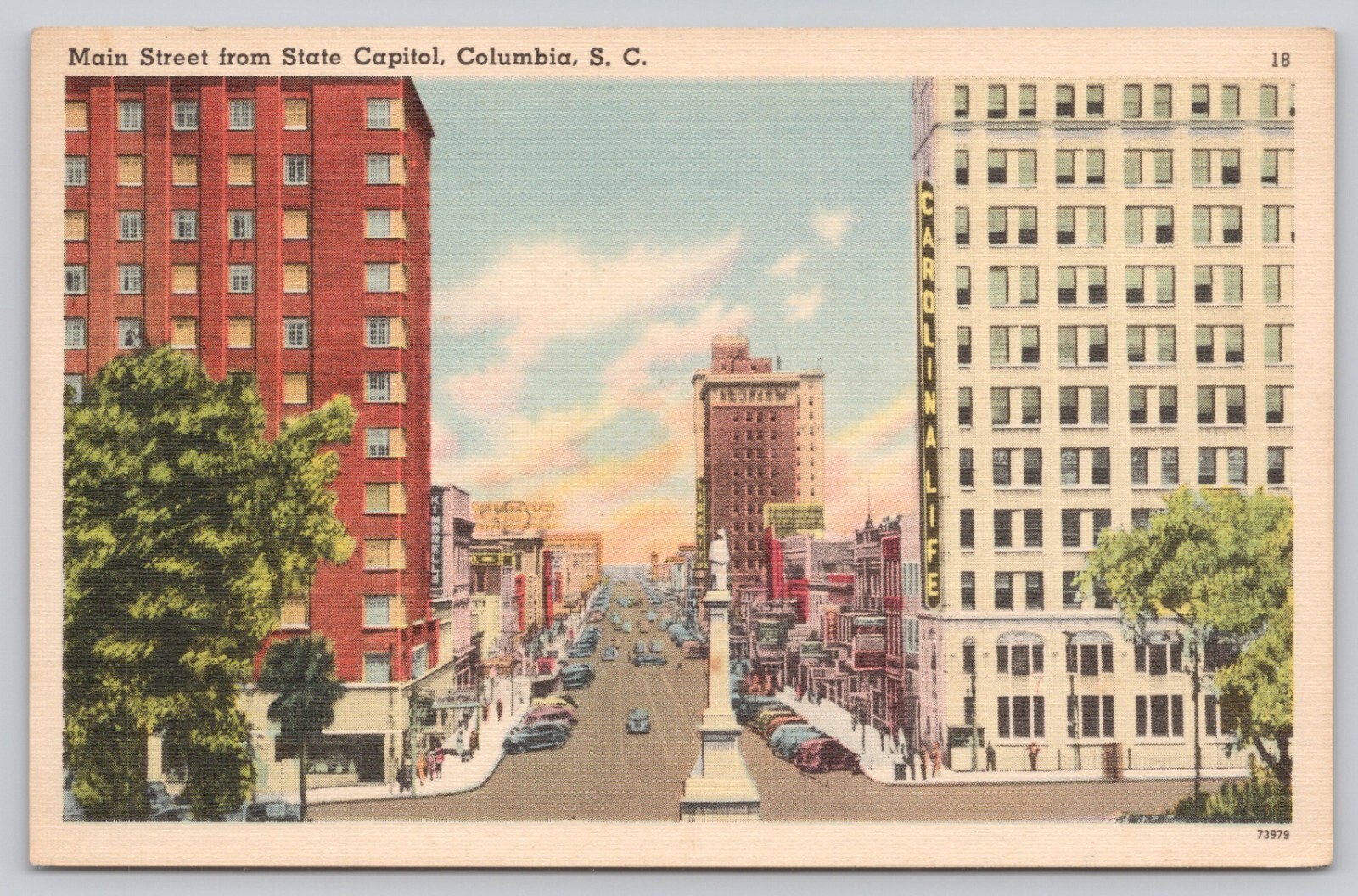 Postcard Columbia SC Main St from State Capitol Showing Businesses ...