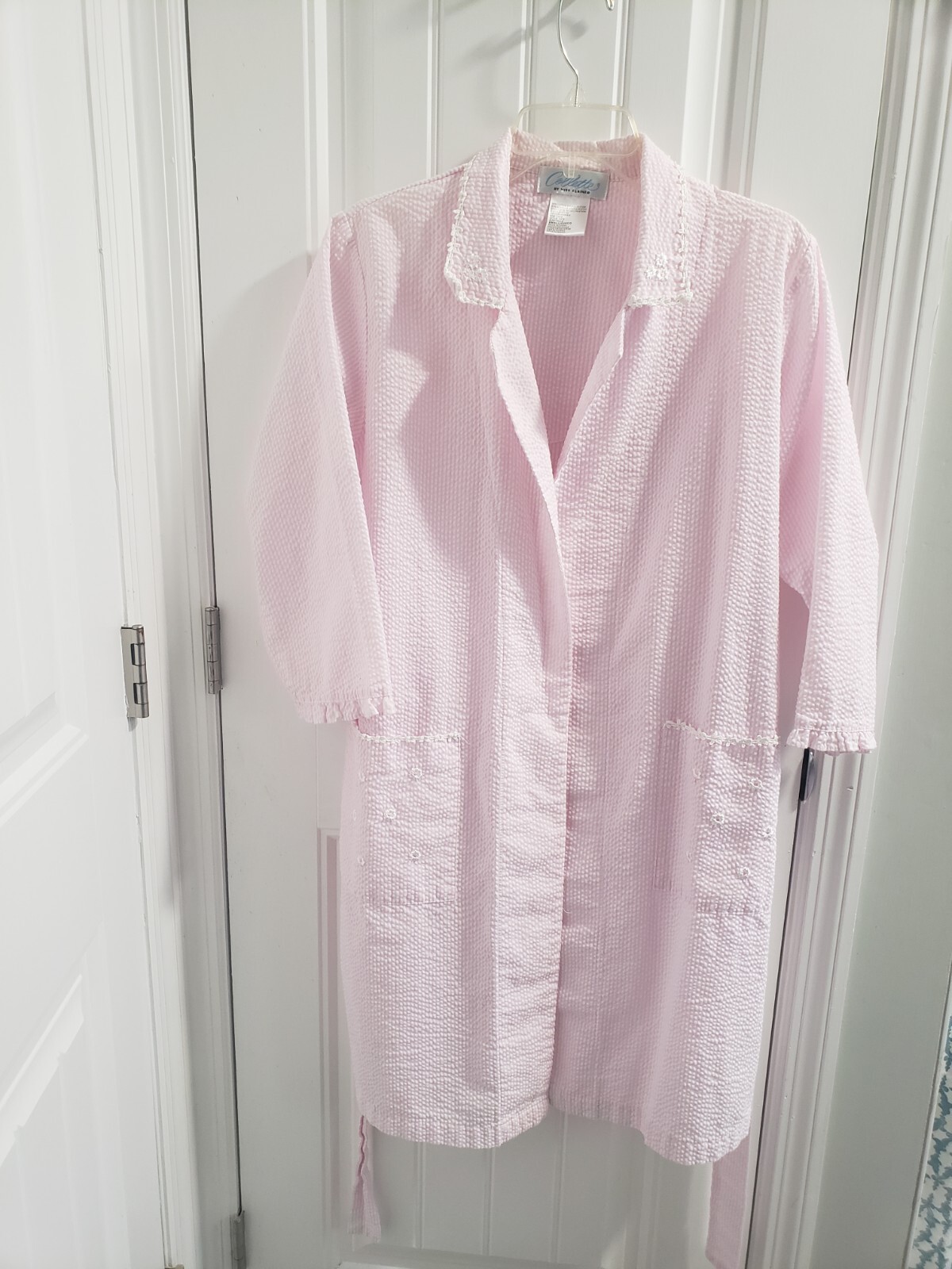 Collette By Miss Elaine Pink Stripe Robe Sz S Daisy Embroidered Flowers ...