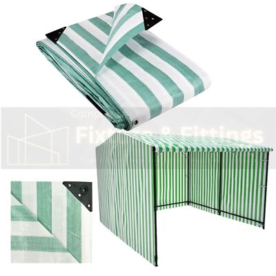 Green/White 170gsm Striped Tarpaulin Heavy Duty Market Stall Cover Tarp ...