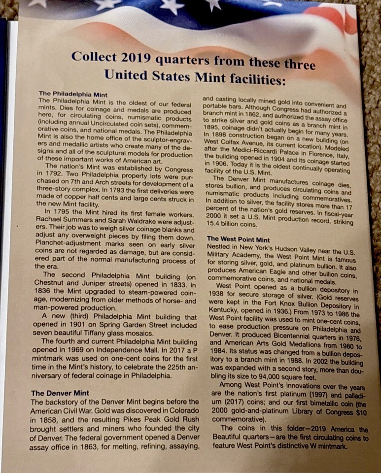 2019 National Park Quarters P, D & W Mint Set Includes All 5 West Point ...