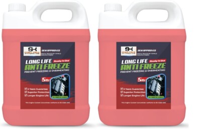 Red Antifreeze Engine Coolant 2 x 5 Litre LongLife Red Coolant Ready ...