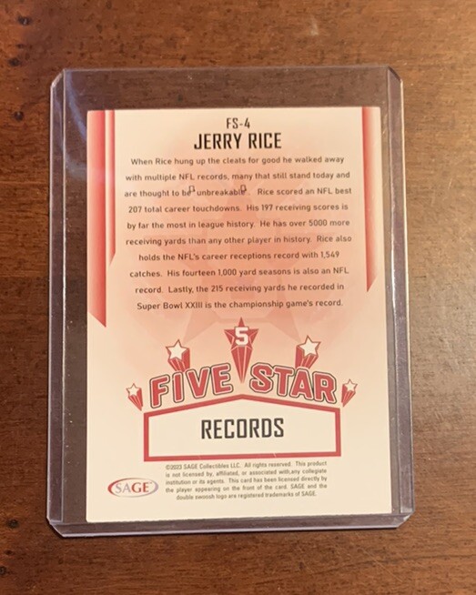 2023 SAGE Low Series Five-Star Red Jerry Rice Records #FS-4 HOF | eBay