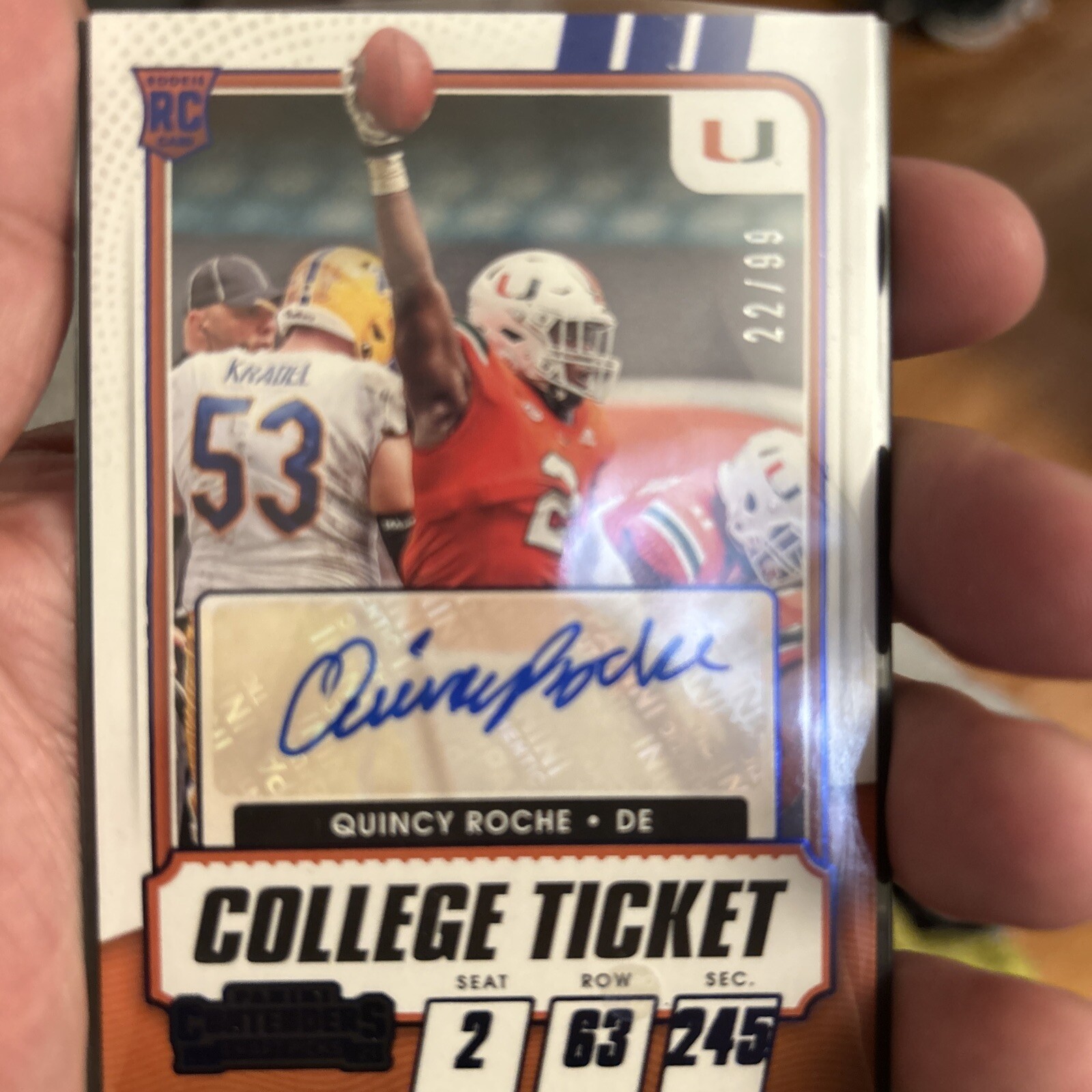 2021 Panini Contenders Draft Picks Autograph #261 Quincy Roche Blue ...
