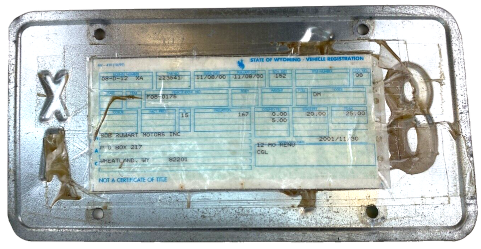 Vintage Wyoming 2001 Auto Demo License Plate Platte Co Cave Collector ...