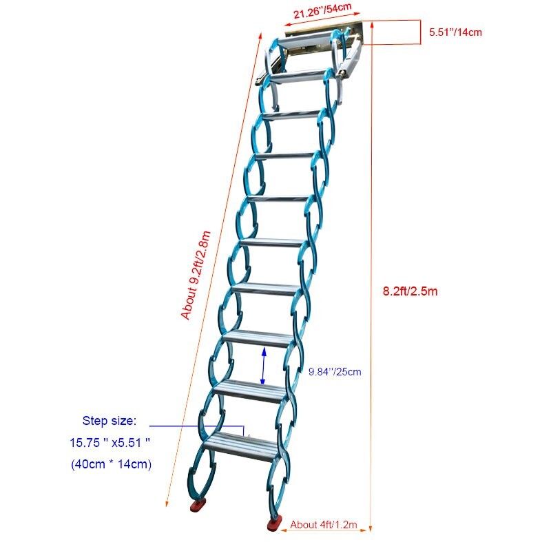 Blue Wall Mounted Retractable Folding Loft Ladder Stairs Step Home ...