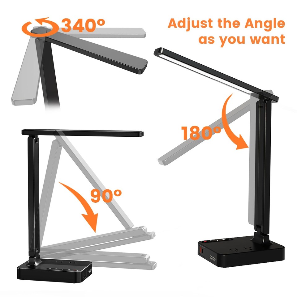 Desk Lamps for Home Office,Modern LED Desk Lamp for Dorm with 2 USB ...