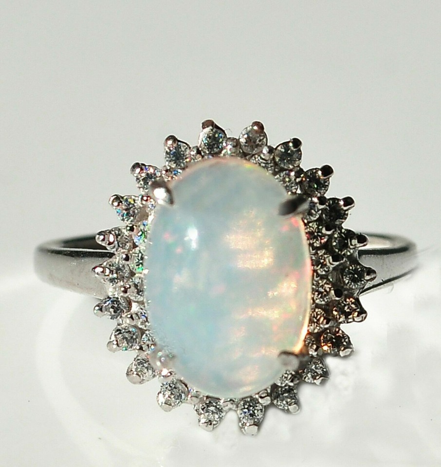 935 Argentium Silver 1.80 CT Natural Australian Opal & CZ Wedding ...