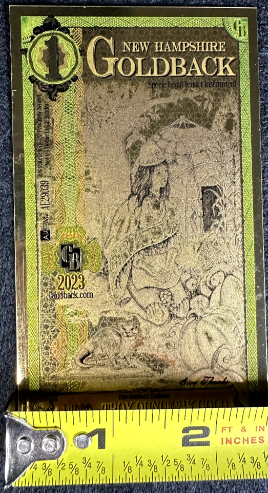 Lot of five (5) New Hampshire Goldback foil notes, 1/1000 oz, .999 Gold ...