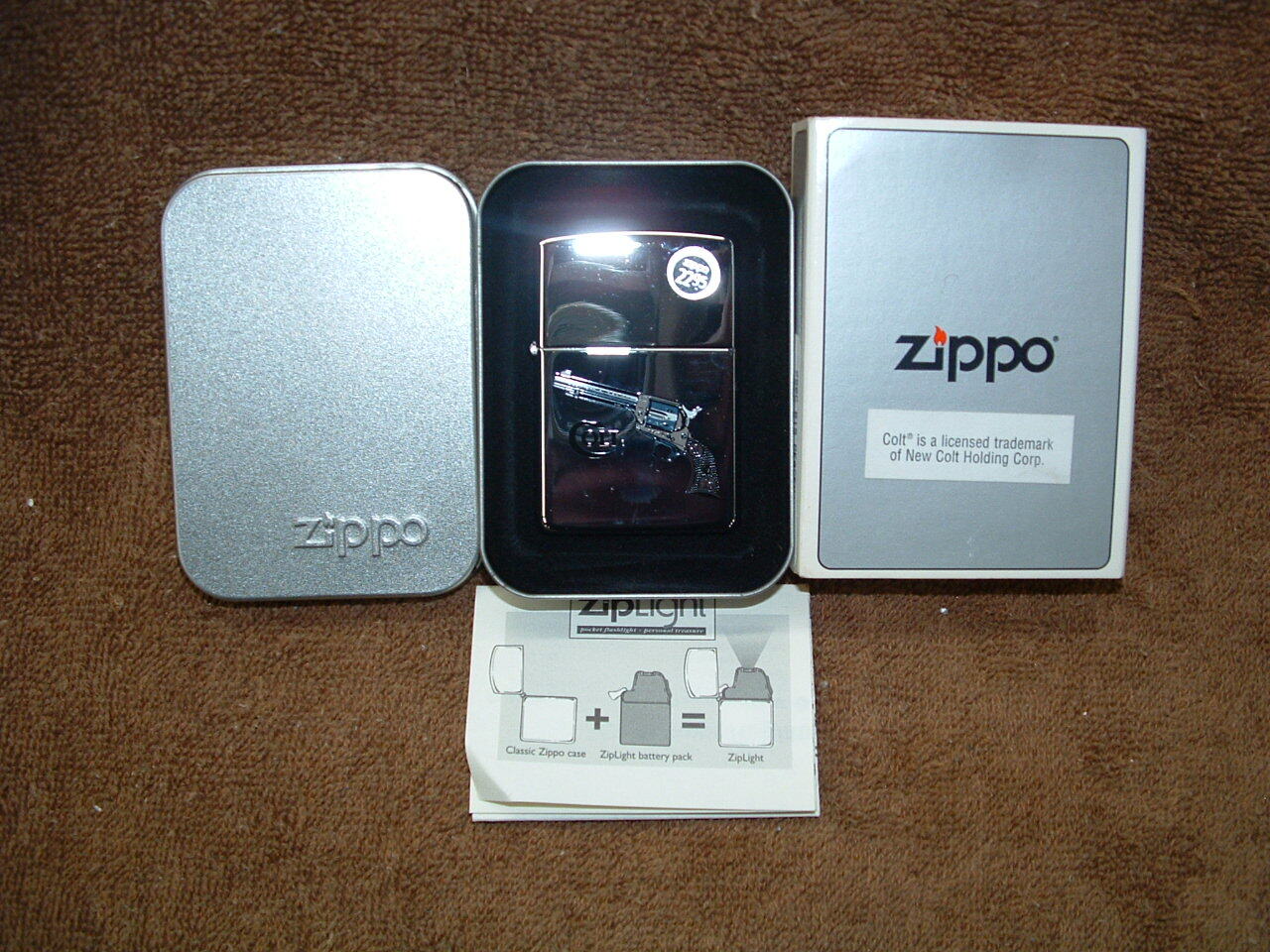 BRAND NEW RARE NOS ZIPPO LIGHTER MODEL COLT PEACEMAKER GUN WITH CASE ...