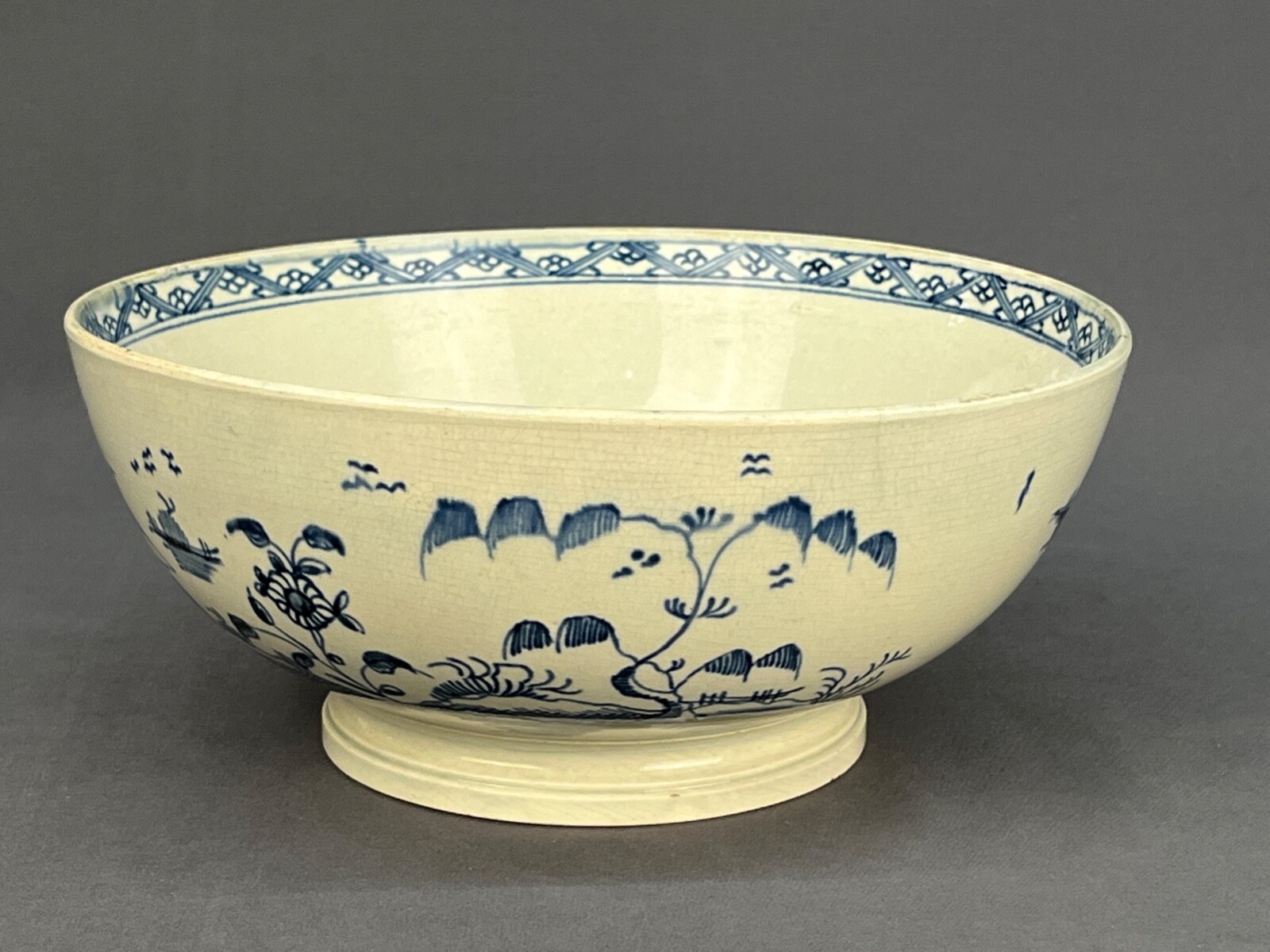 18th Century English Pearlware Blue & White 9” Punch Bowl Chinese House ...