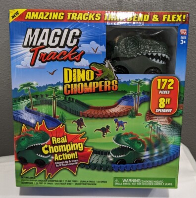 Magic Tracks Dino Chompers 172 Pcs 8 Ft Tracks Raptor Car LED Chomp ...