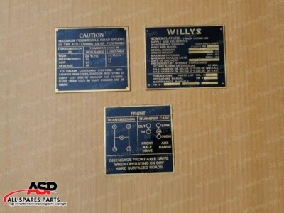 Brass Black Dash Data Plate 3 Unit For Jeeps Willys Ford CJ2A CJ3A CJ3 ...