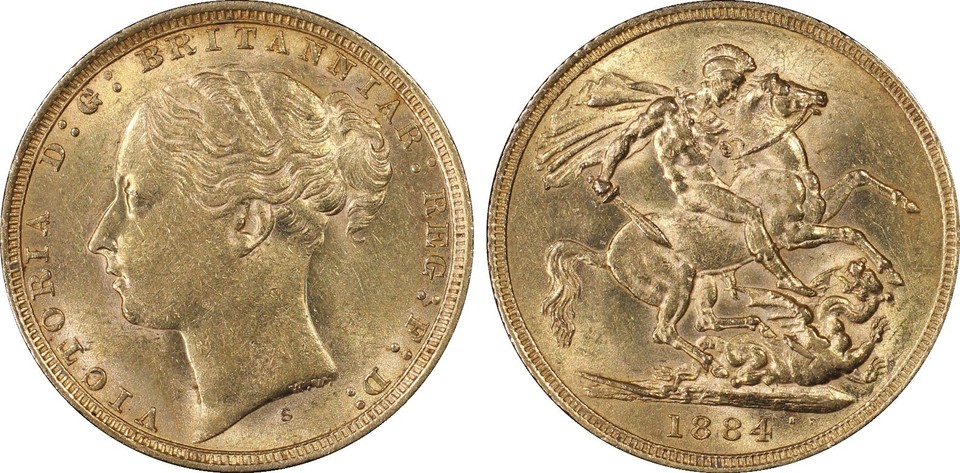 AUSTRALIA Qu VICTORIA "YOUNG HEAD" 1884 SYDNEY MINT GOLD SOVEREIGN ...