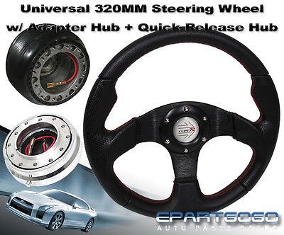 89-05 Eclipse 320mm Black Steering Wheel + Adapter Hub + Quick Release ...
