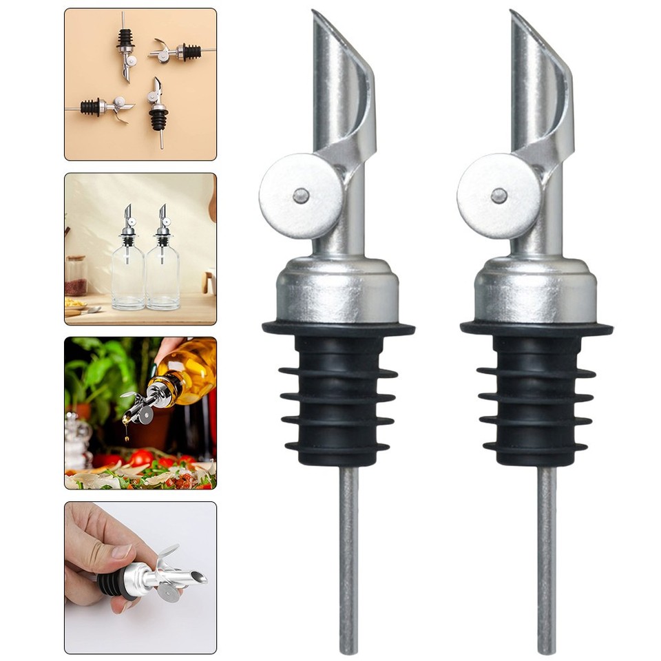 2 Pcs Wine Olive Oil Liquor Bottle Pourer Stainless Steel Dispenser ...