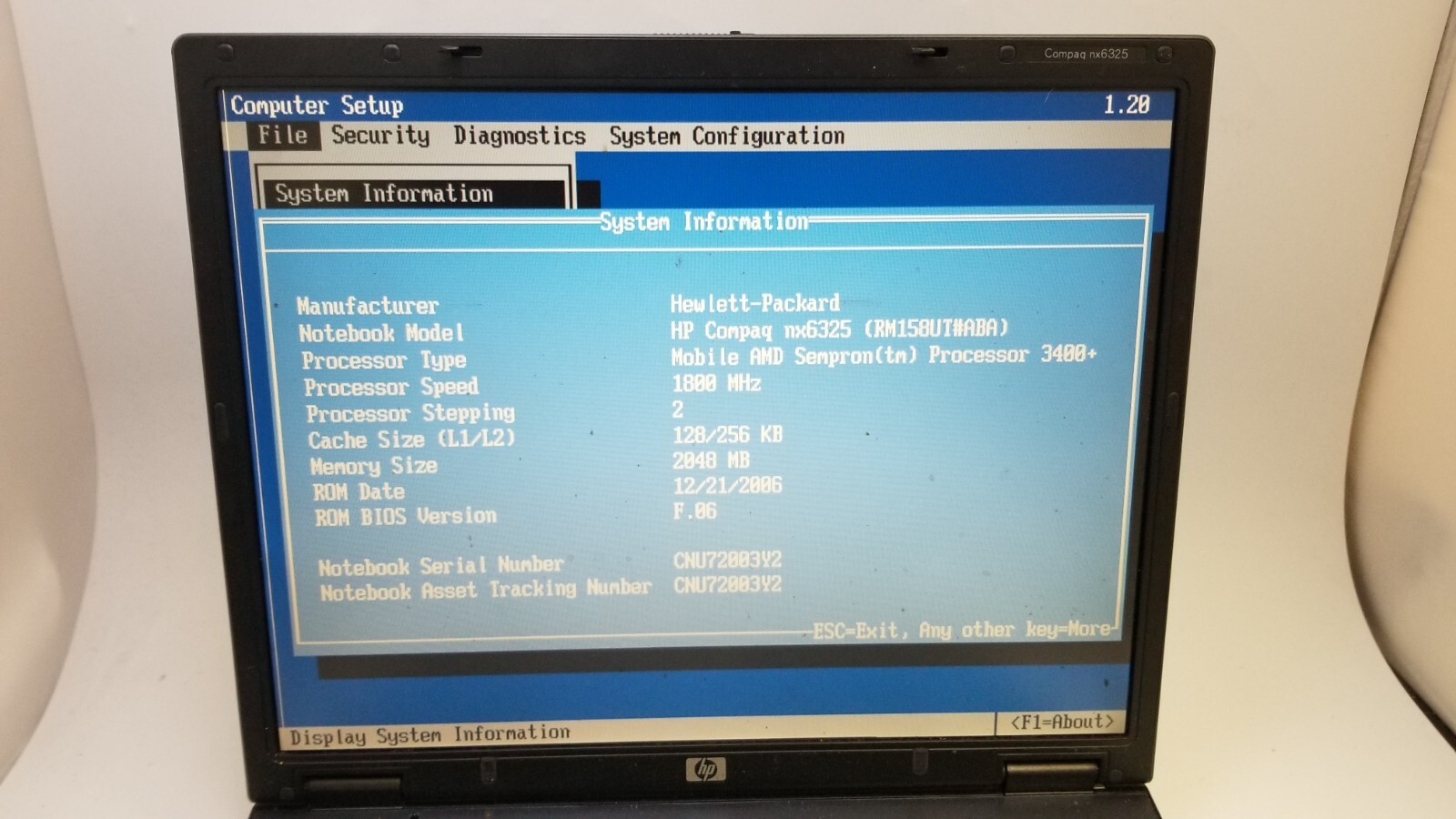 HP Compaq NX6325 Laptop AMD Sempron 3400+ CPU @1.8GHz 2GB RAM 80GB HD ...