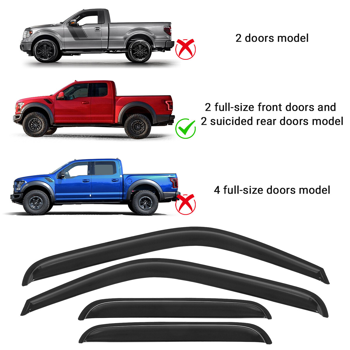 For 99-06 Chevy Silverado GMC Sierra Extended Cab Window Visors Rain ...