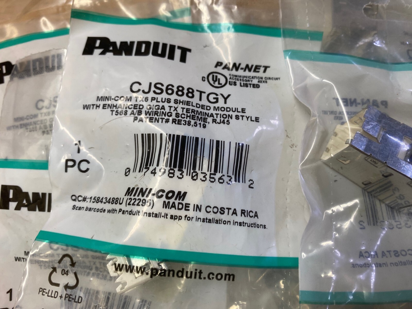 Panduit CJS5E88TGY ($7.69ea) Ethernet Shielded Mini-Com Connector Cat6 ...