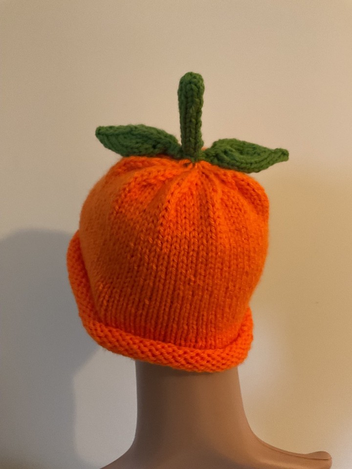 Halloween handKnitted child/ teens /adult small Orange green stalk ...
