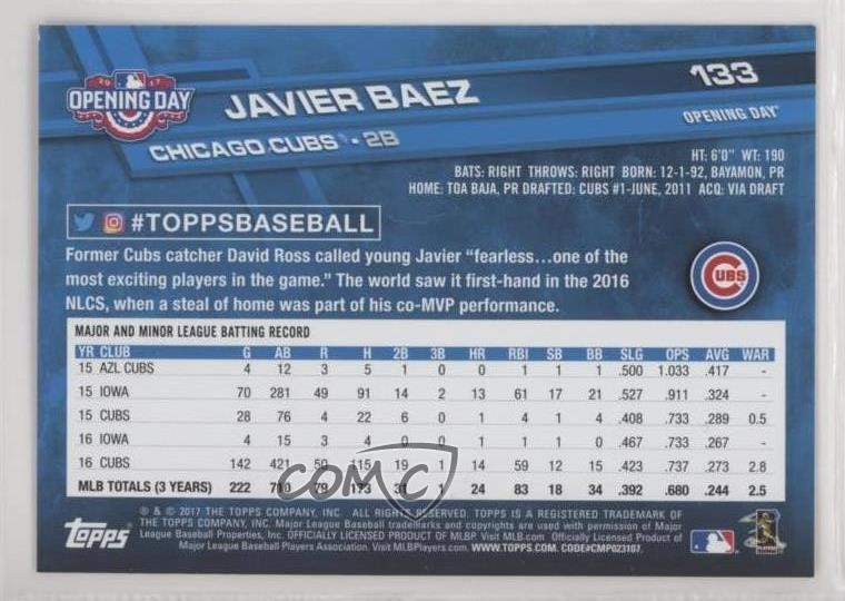 2017 Topps Opening Day Javier Baez (Batting Follow-Through) #133 d1f | eBay