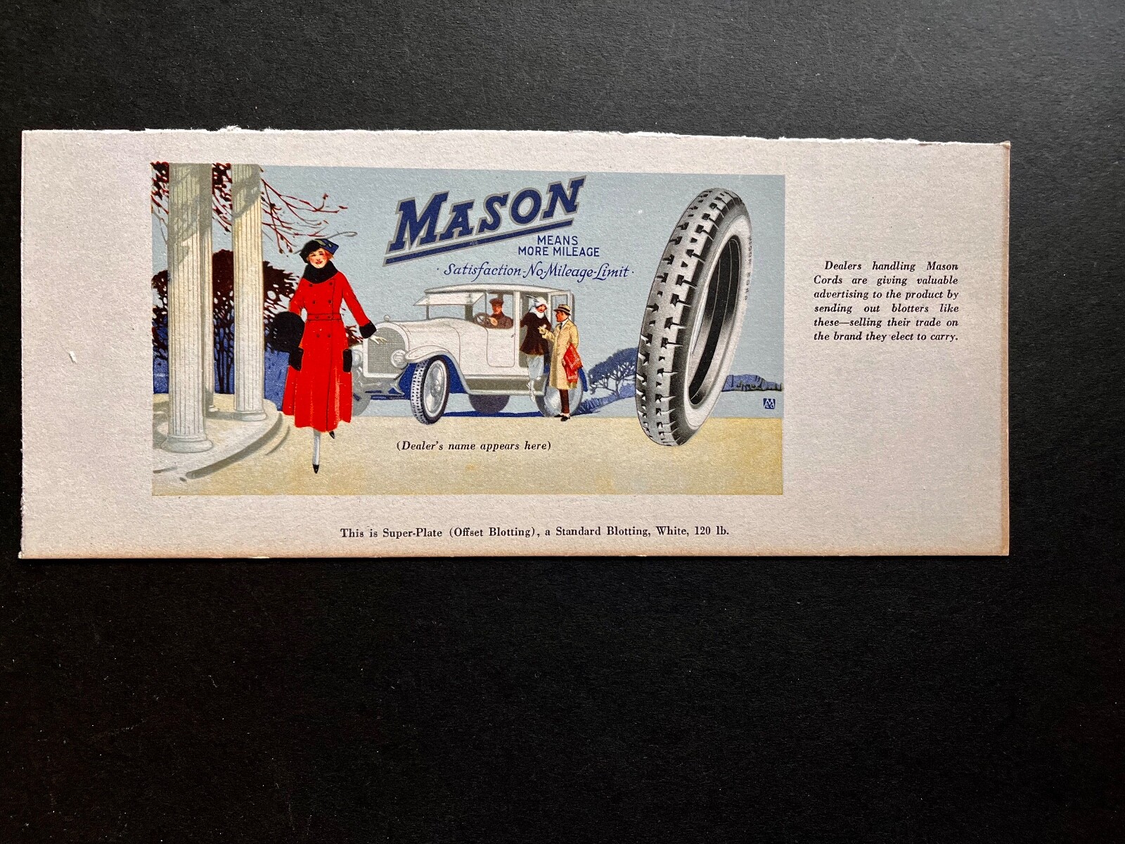 1921 MASON CORDS TIRE ELEGANT LADY AUTO SEDAN KENT OH DEALER STANDARD ...