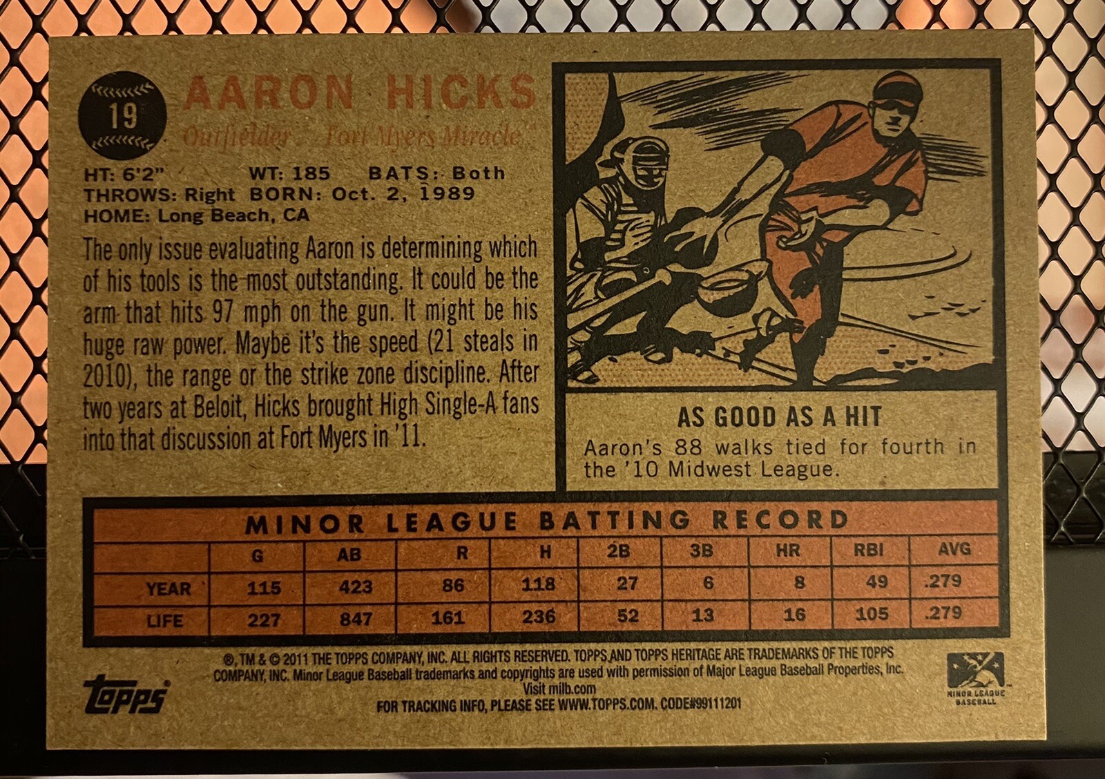 Aaron Hicks Fort Myers Miracle 2011 Topps Heritage #19 IP Autograph! | eBay