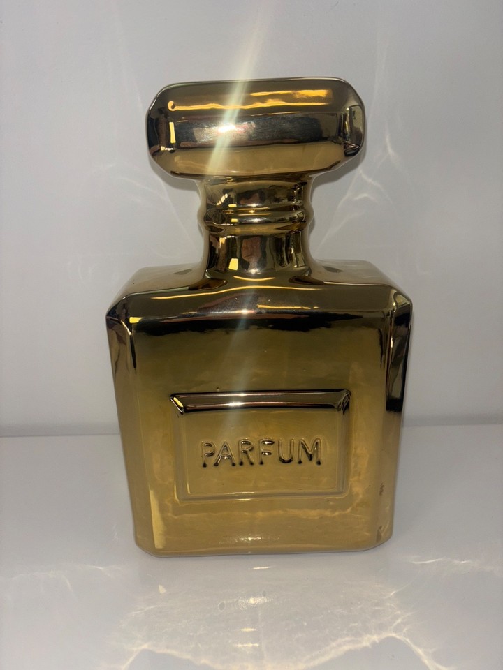 Large 11” Perfume Bottle Shaped Gold Tone Coin Bank B132 | eBay